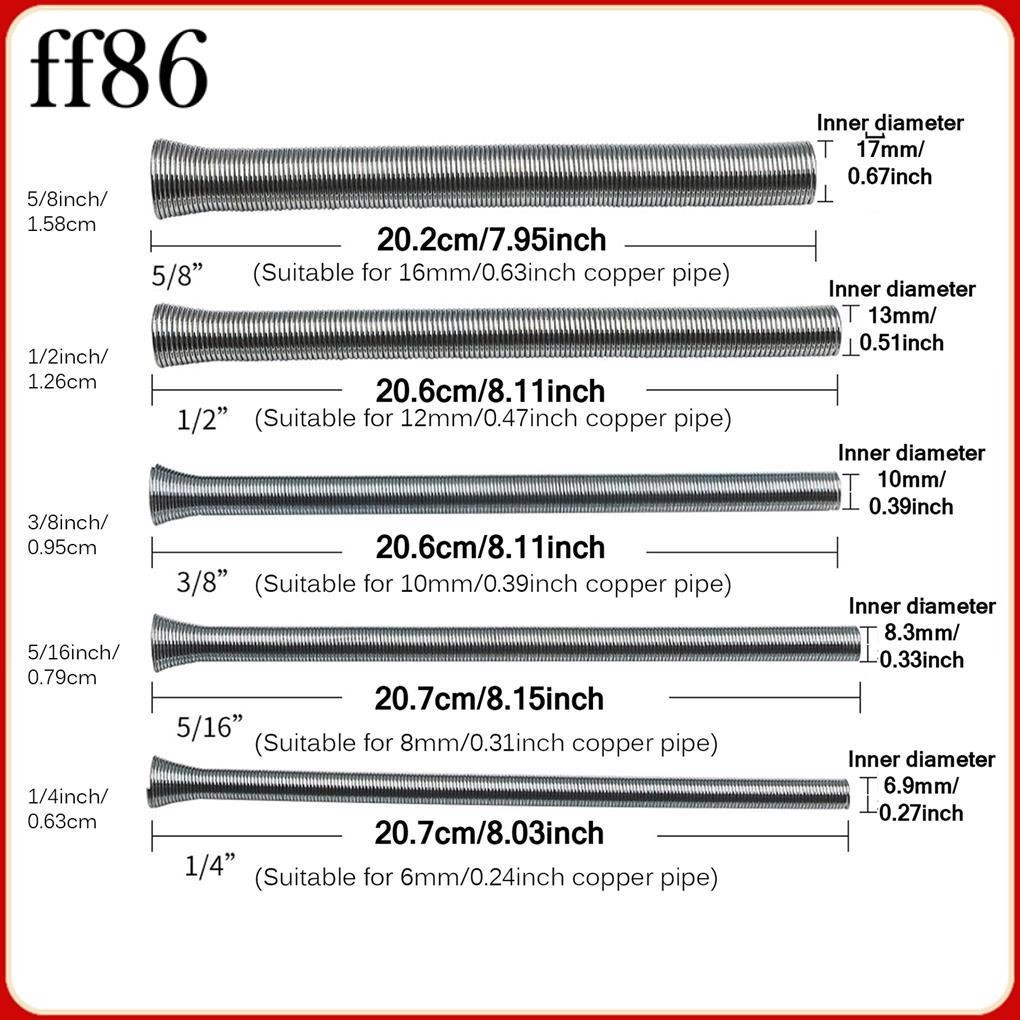 5pcs Spring Tube Bender Set Includes 1/2in Tension 5/8in 1/4in 5/16in ...