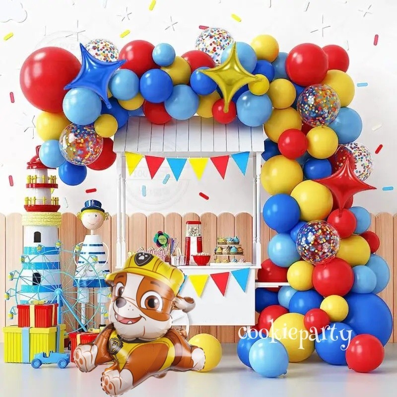 Paw Patrol Theme Stars Rubble Foil Balloons Birthday Decoration Set ...