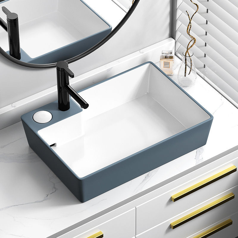 Blue Ceramic Table Basin Hidden Drainage Balcony Washing Machine Single ...