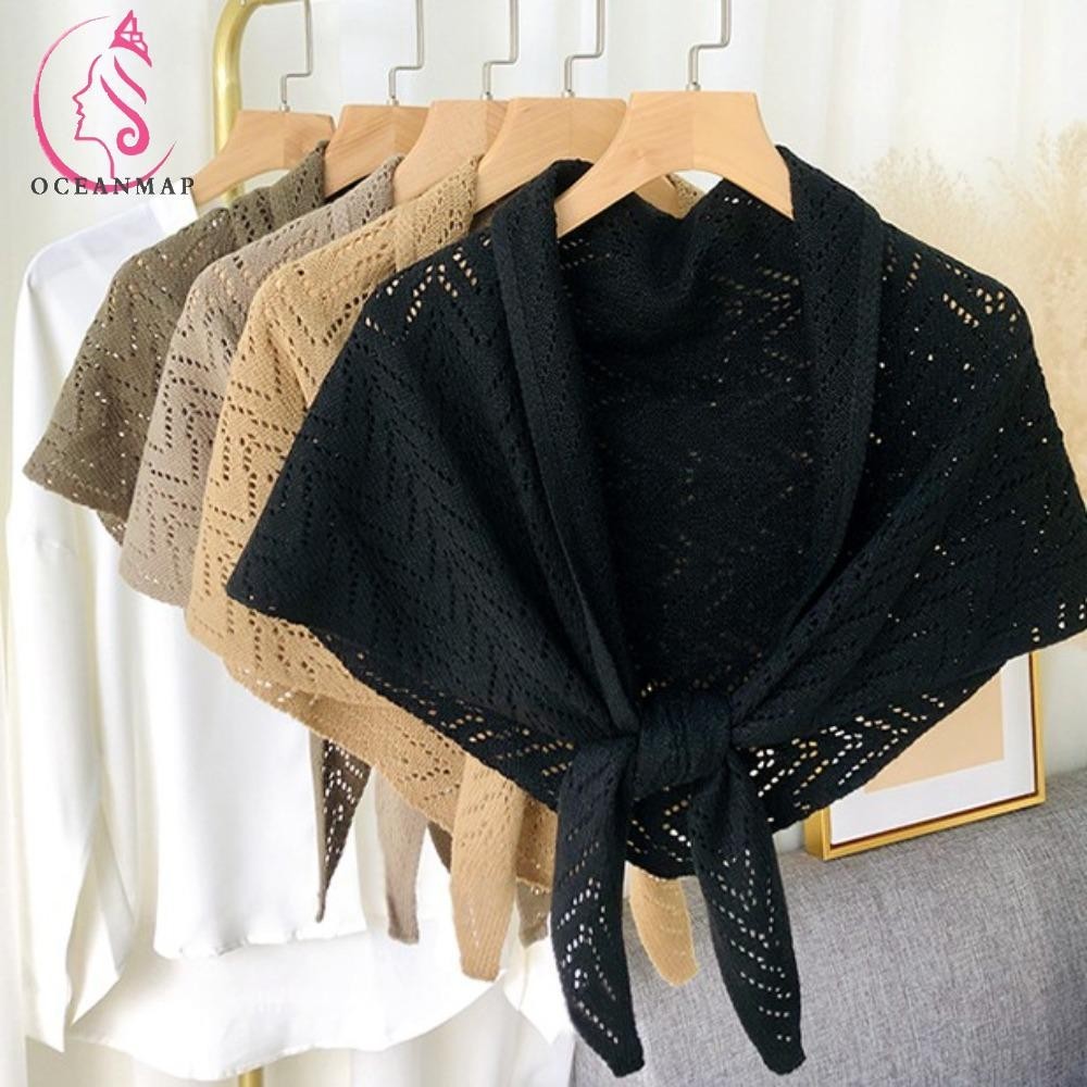 OCEANMAP Striped Cutout Cape, Triangle Shape Warp Knitting Stripe ...