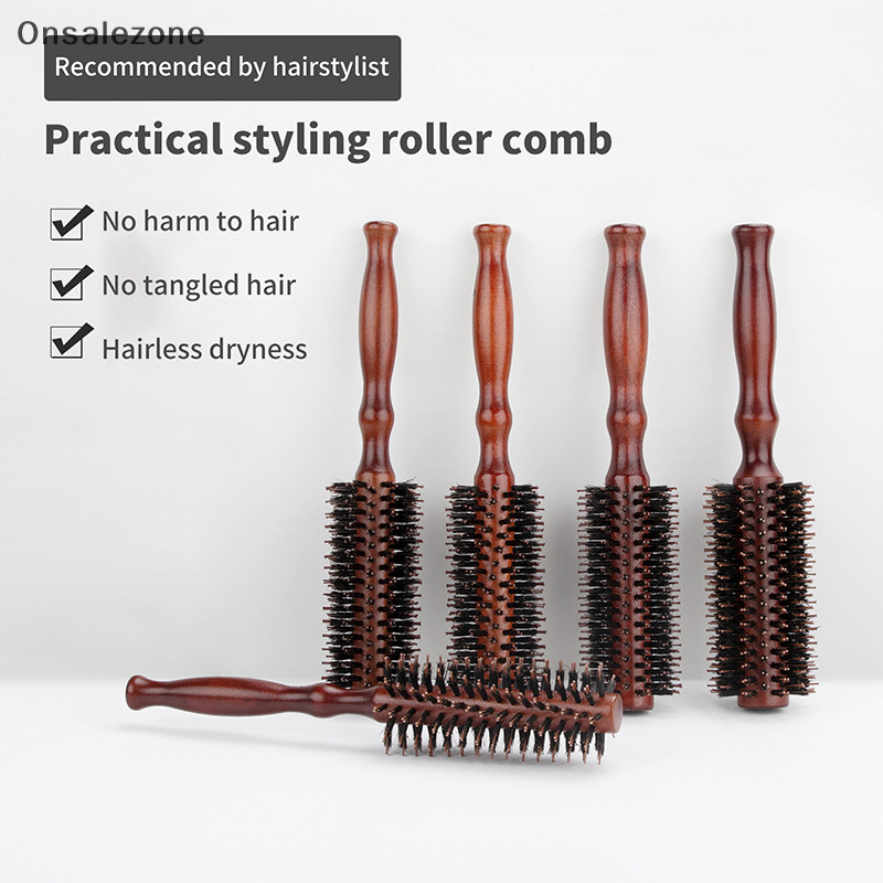 ONPH 1Pcs Wood Handle Round Rolling Brush Straight Twill Hair Comb Boar ...