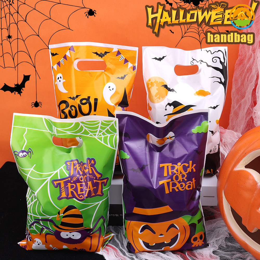 50Pcs Halloween Pumpkin Ghost Witch Spider Pattern Candy Bags ...
