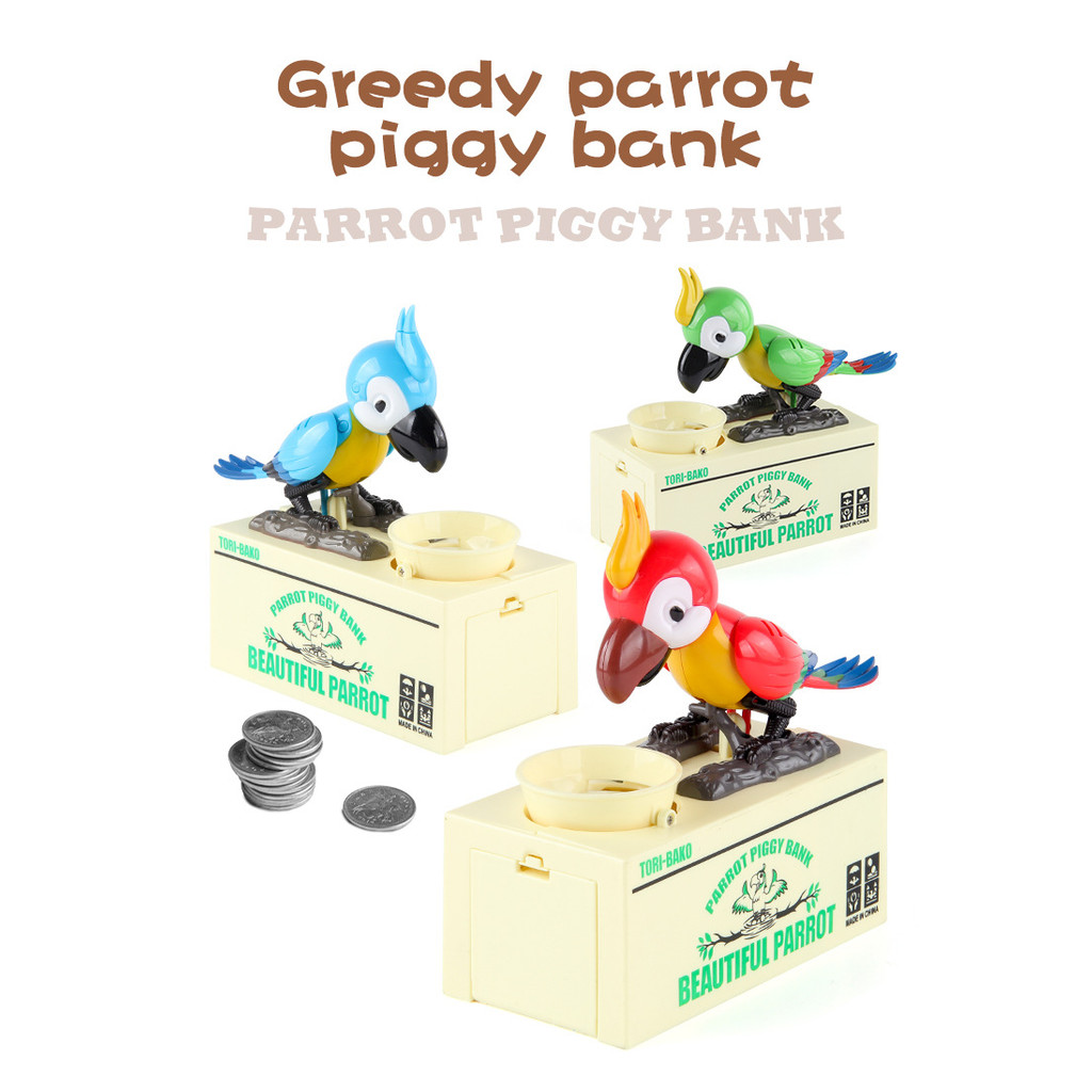 Children's Cartoon Electric Eating Money Parrot Coin Saving Box ...