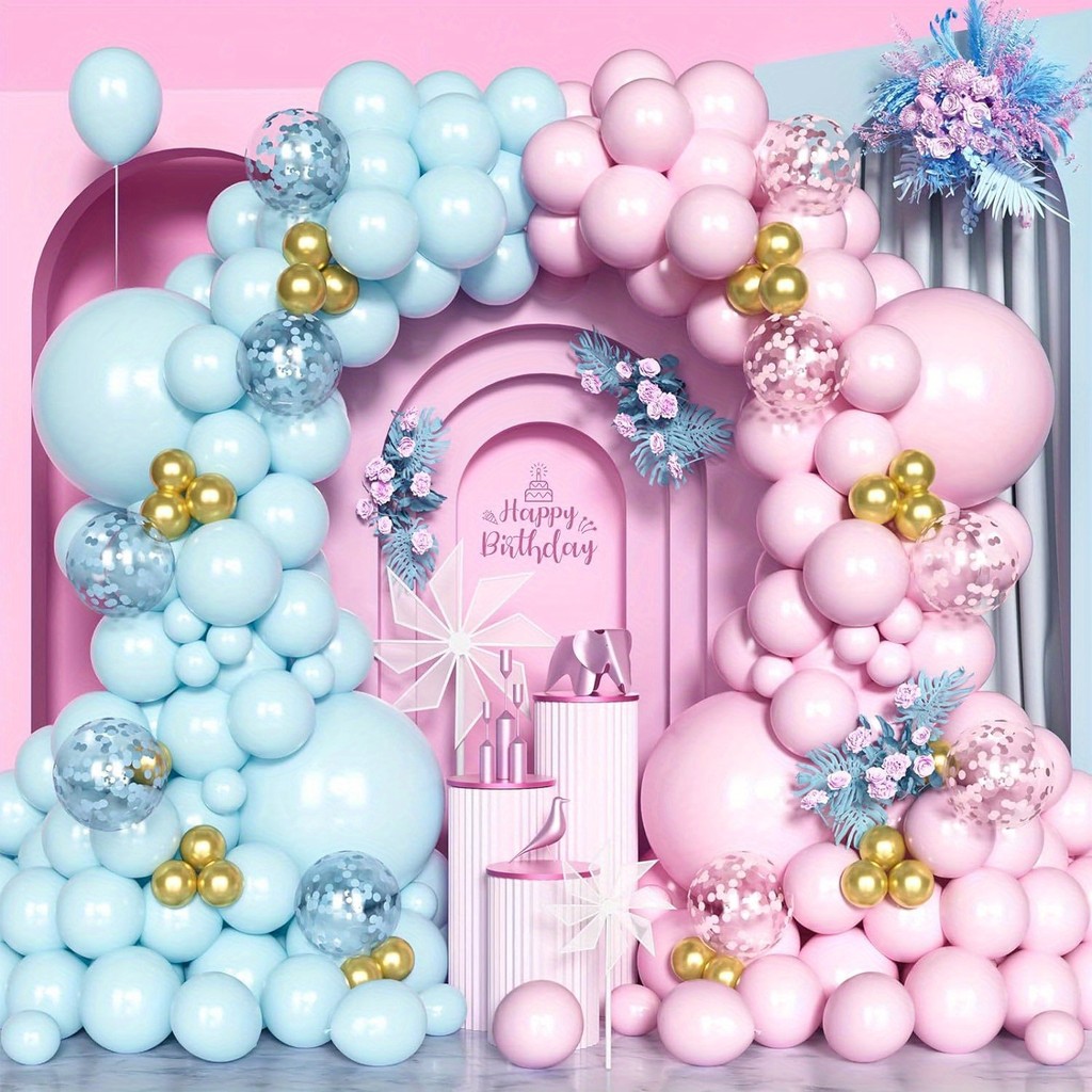 Pink Blue Balloon Kit, 99 Pcs Pastel Pink Blue with Metallic Gold ...