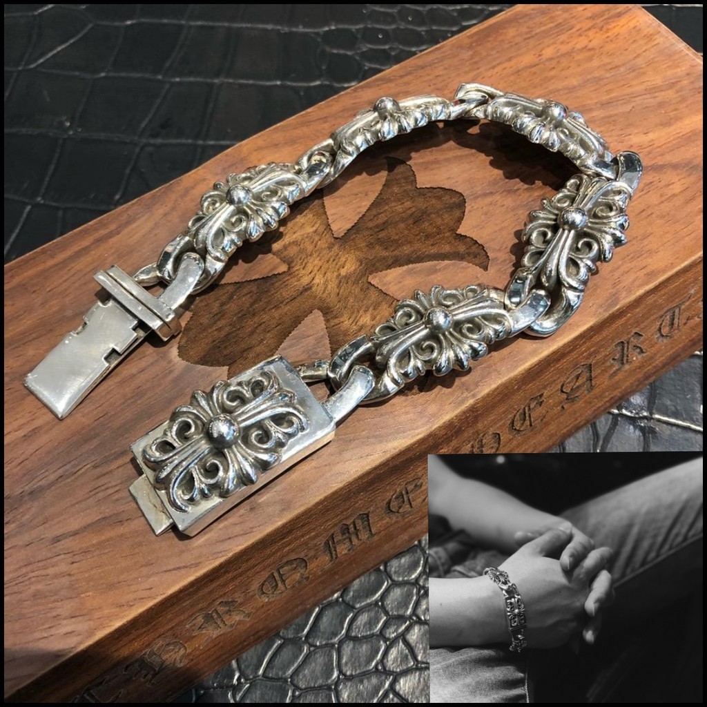 CH Silver 925 Guardian Cross Flower Wide Bracelet Vintage Punk Rock ...