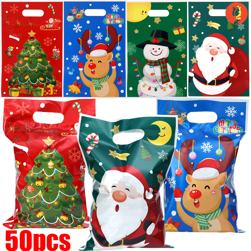 50Pcs Mix Random Christmas Gift Cartoon Bag Gift Box Candy Biscuit Bags ...