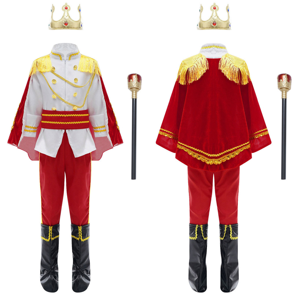 7PCS King Prince Costume for Kids Boy Medieval European Royal Crown ...
