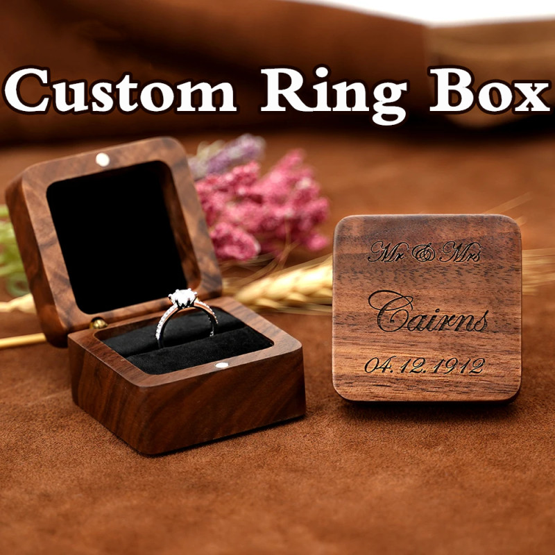 Custom Name Slot Jewelry Box Case Retro Style Wooden Ring Box for ...