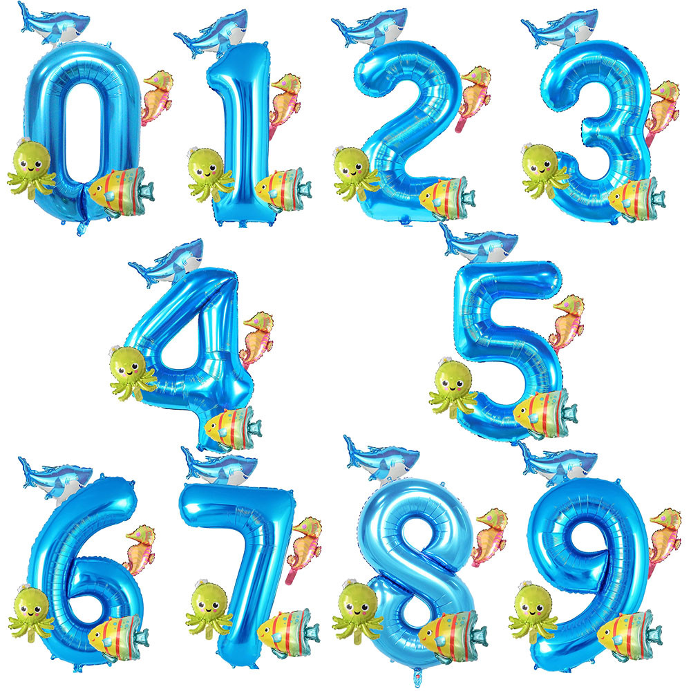 Marine Ocean Theme Mini Sea Animals Fish Balloons Set Blue Number ...