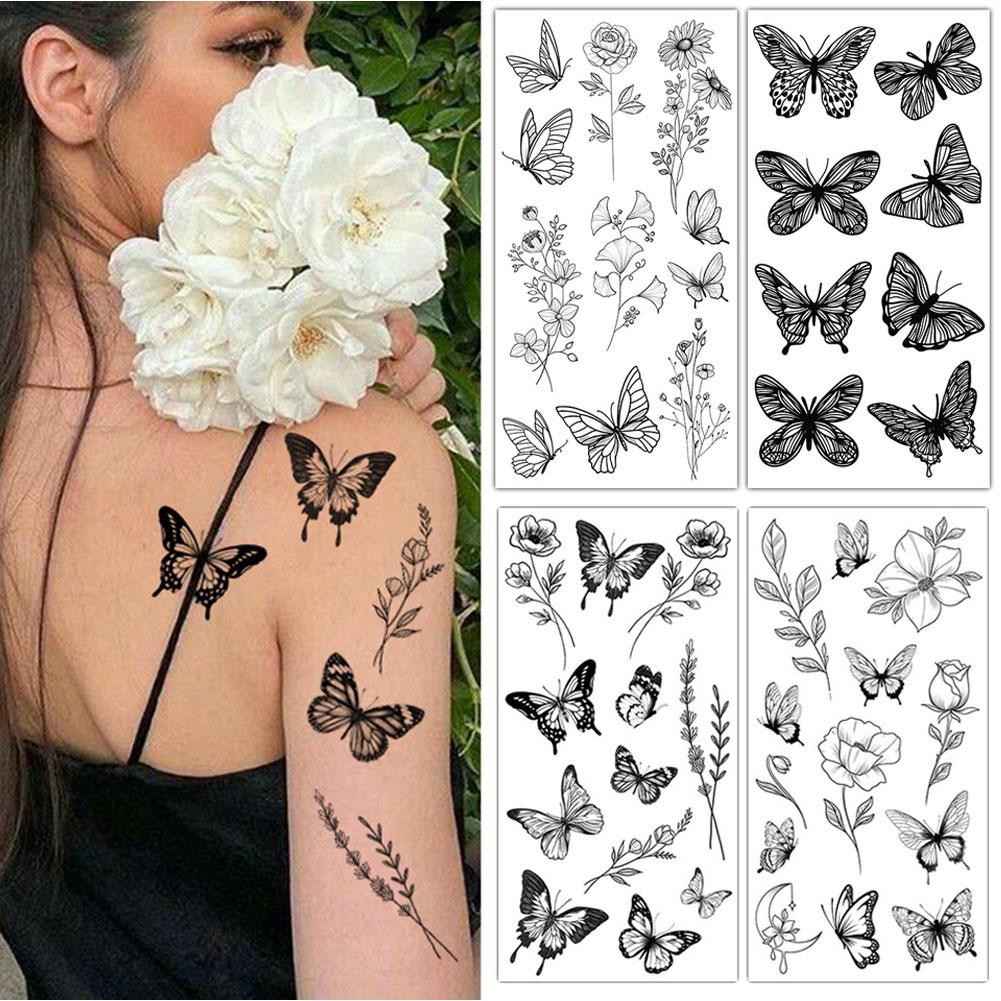 Dark Black Fake Tattoo Sticker Waterproof Realistic Body Art Tatoo For ...