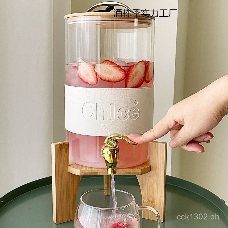 Glass Cold Water Bucket with Fruit Tea Beverage Bucket Glass Bottle for ...