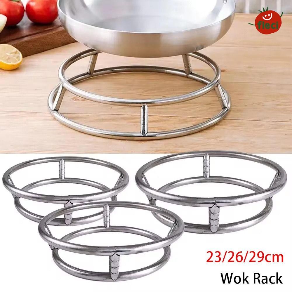 FLECI 1Pcs Wok Rack, Kitchen Supplies Round Bottom Pot Mat, Pan Support 23/26/29cm Universal ...