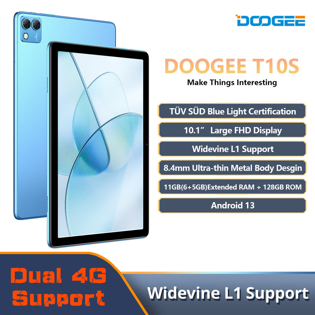DOOGEE T10S Tablet 10.1" FHD TÜV Rheinland Certified Display Widevine ...