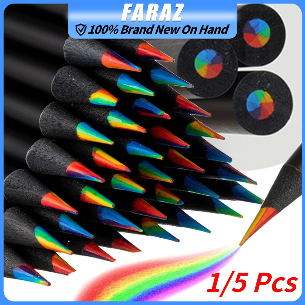 1/5Pcs 7 Colors Rainbow Pencil Gradient Core Black Wood/Log Colorful ...