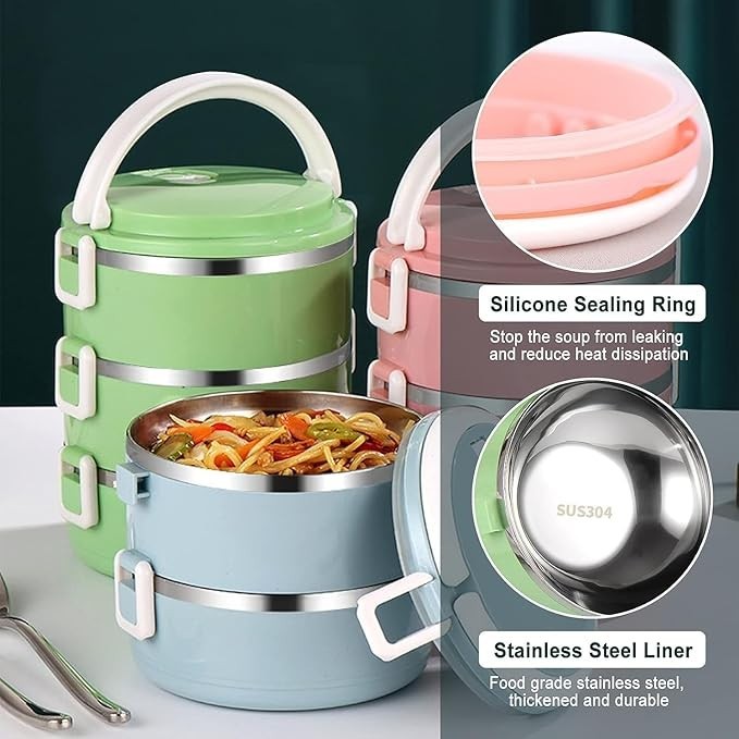 2- 3 Layer Stackable Stainless Steel Thermal Lunch Box Portable Food ...
