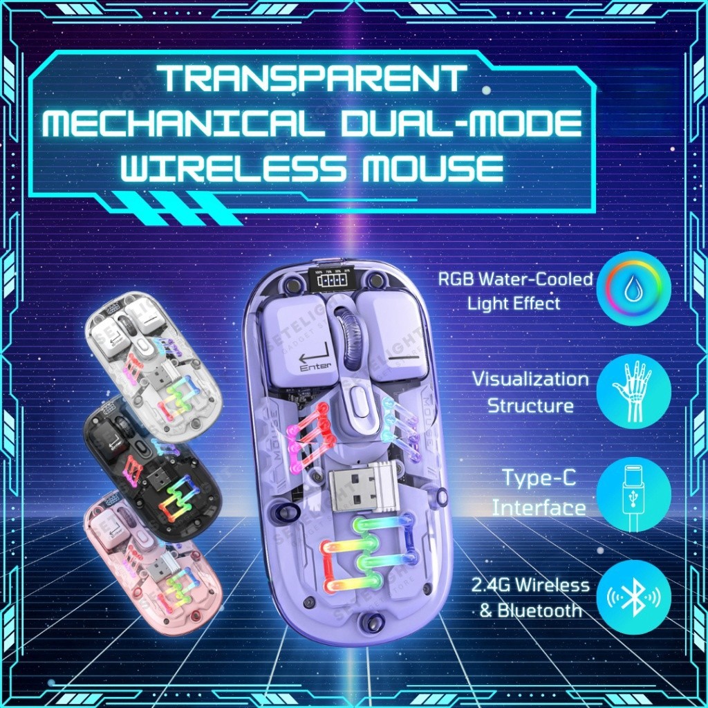 【Fast Shiping】Transparent RGB Dual-Mode Mechanical Mouse Wireless ...