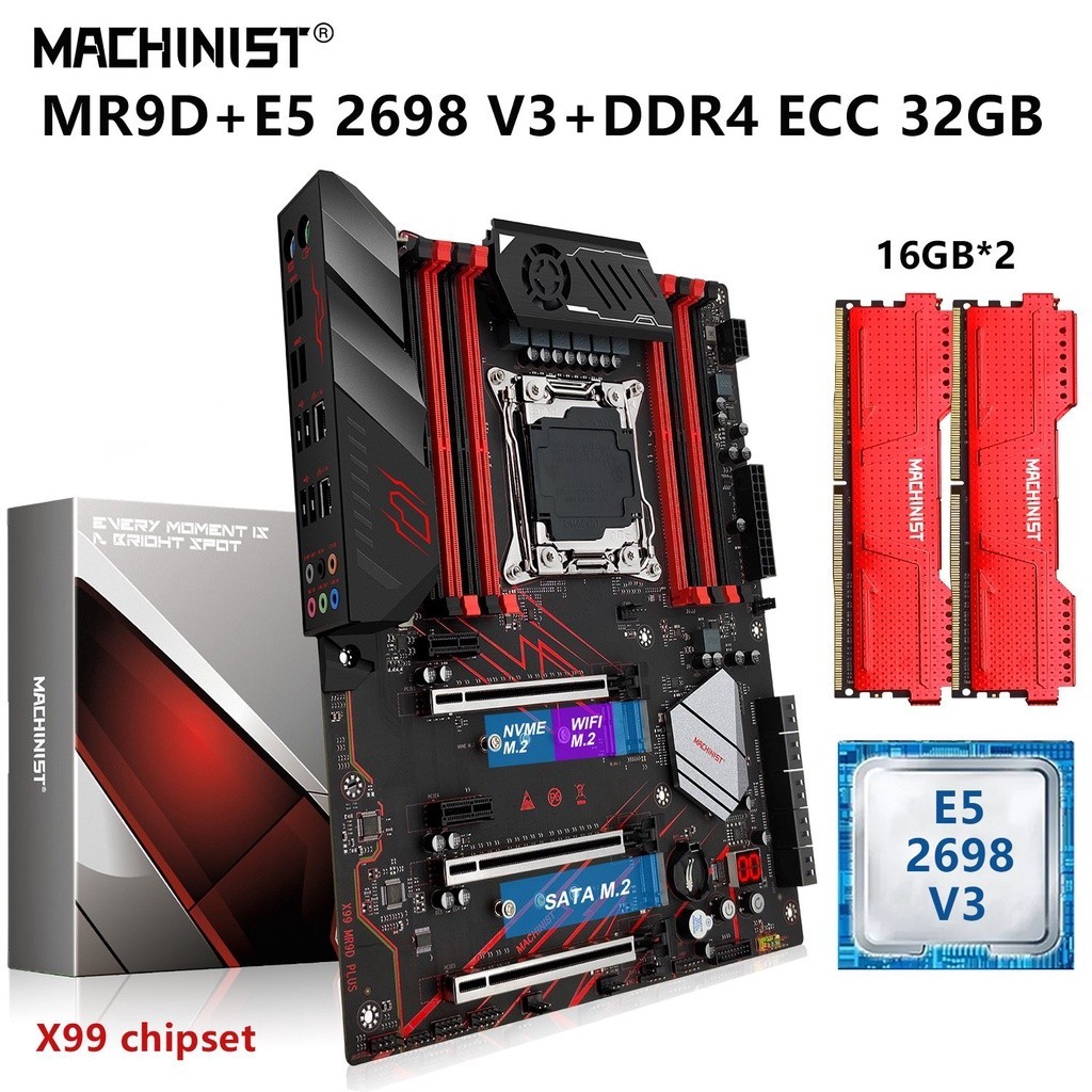 RQMACHINIST MR9D X99 Motherboard Set Kit Xeon E5 2698 V3 CPU Processor ...
