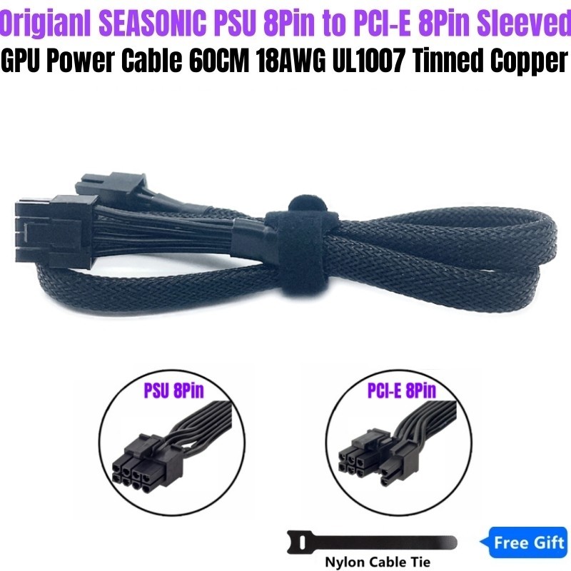 Original Seasonic PSU 8Pin to 6+2Pin PCIe GPU VGA Power Cable Braided ...