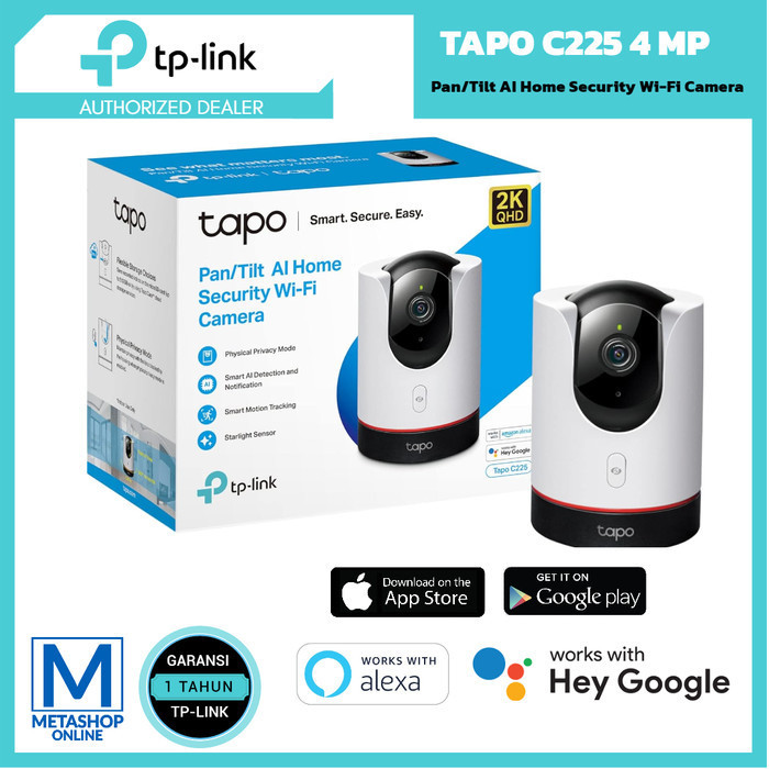 Tp-link TAPO C225 Smart IP AI Camera WiFi CCTV 4MP 2K QHD Indoor Pan Tilt 360 | Shopee Philippines