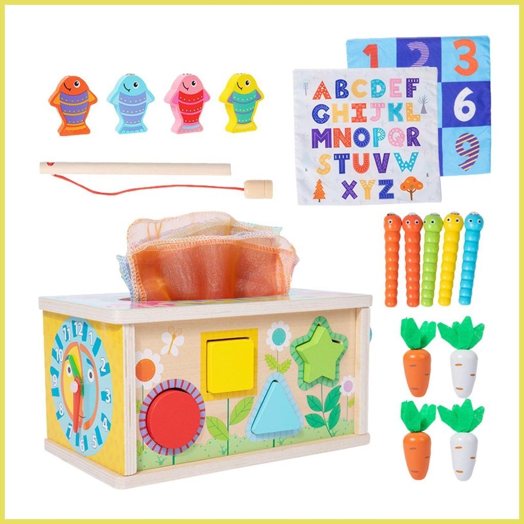 Wooden Activity Play Cube Carrot Harvest Game Pull Along Sensory Toy ...