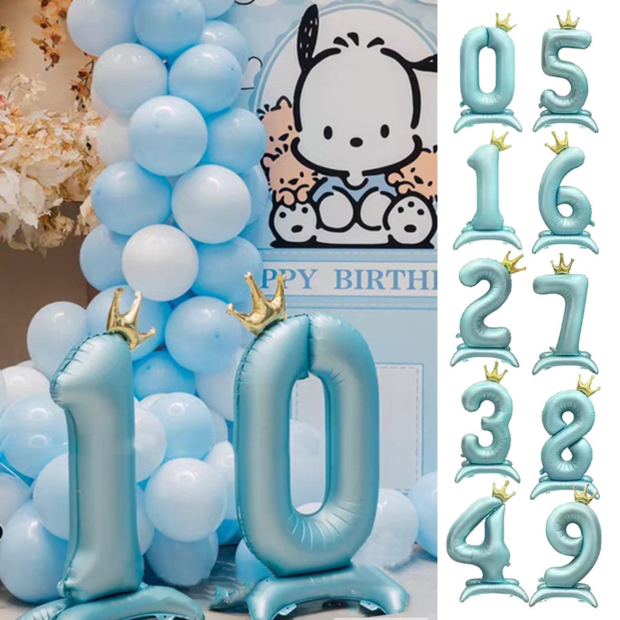 42inch Blue Number Crown Birthday Stand Balloon Large 0-9 Foil Digital ...