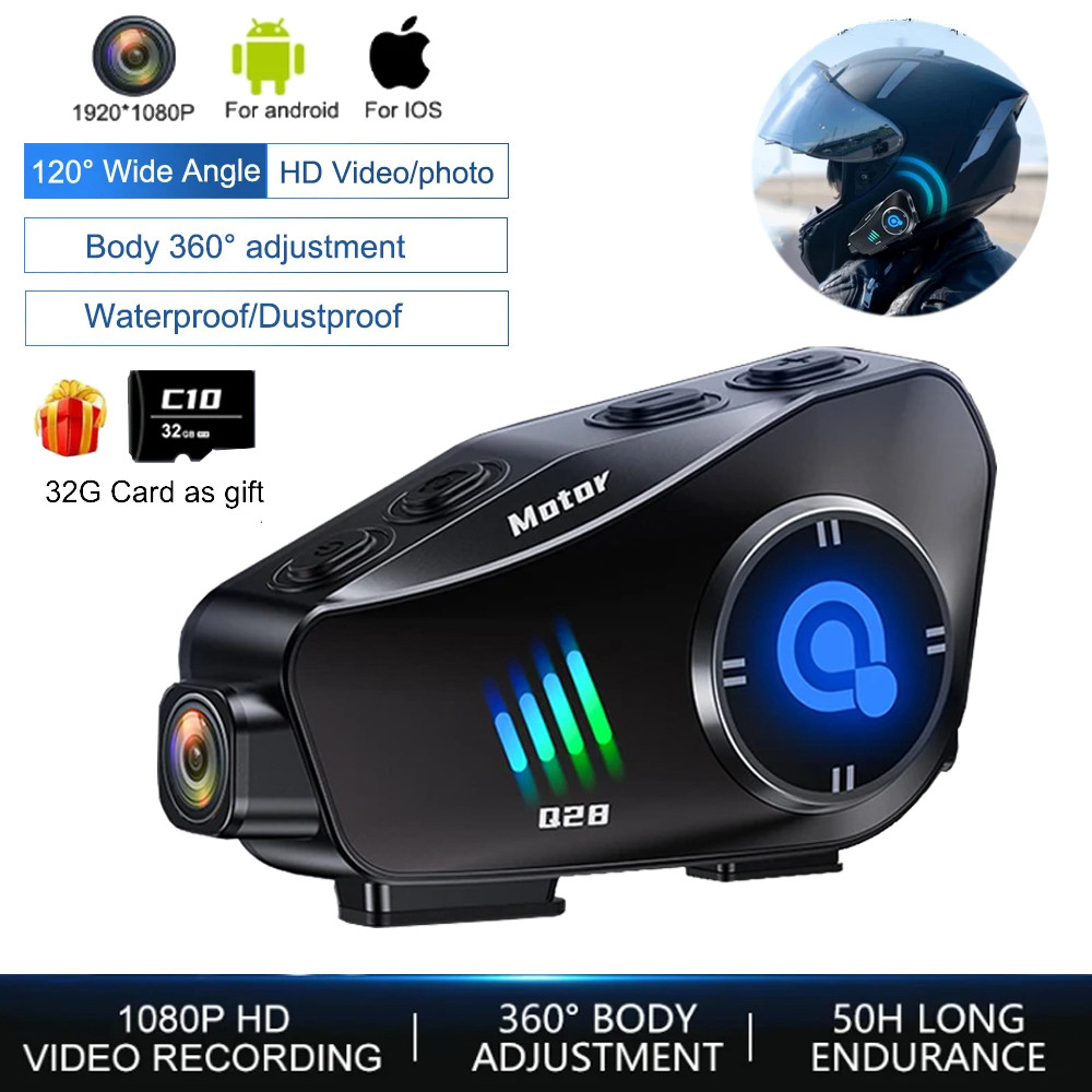 Q28 Motorcycle Helmet Bluetooth Headset 1080P HD Wireless Camera Super ...