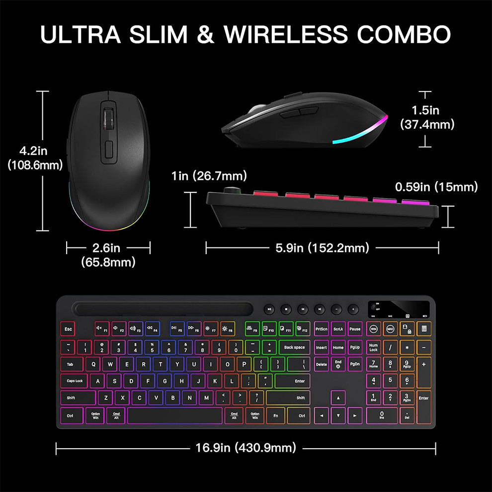 Backlit Wireless Keyboard and Mouse Combo with Holder Stand Full Size ...