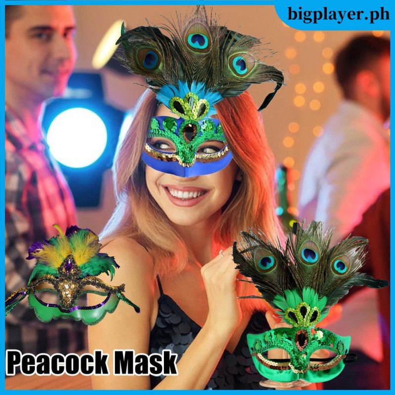 Peacock Masquerade Mask Makeup Party Half Face Mask With Sequins ...