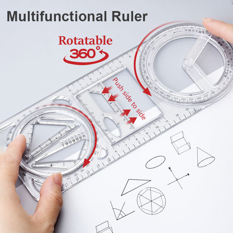 Multifunctional 360 ° Rotating Geometric Quick Drawing Ruler Measuring ...