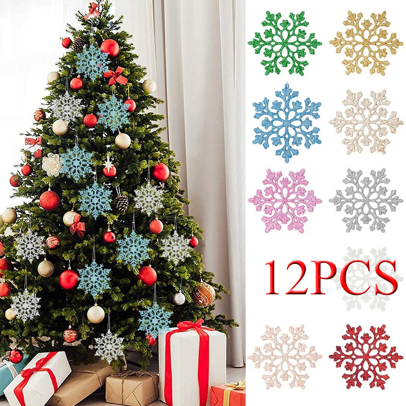 12PCS/Set Christmas Snowflakes Multicolour Christmas Tree Hanging ...