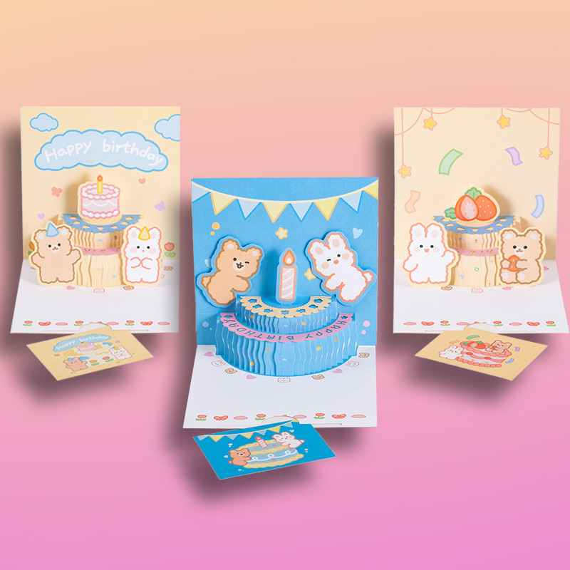 3D Pop Up Light Music Birthday Card Cute Bear Cake Greeting Cards Happy ...