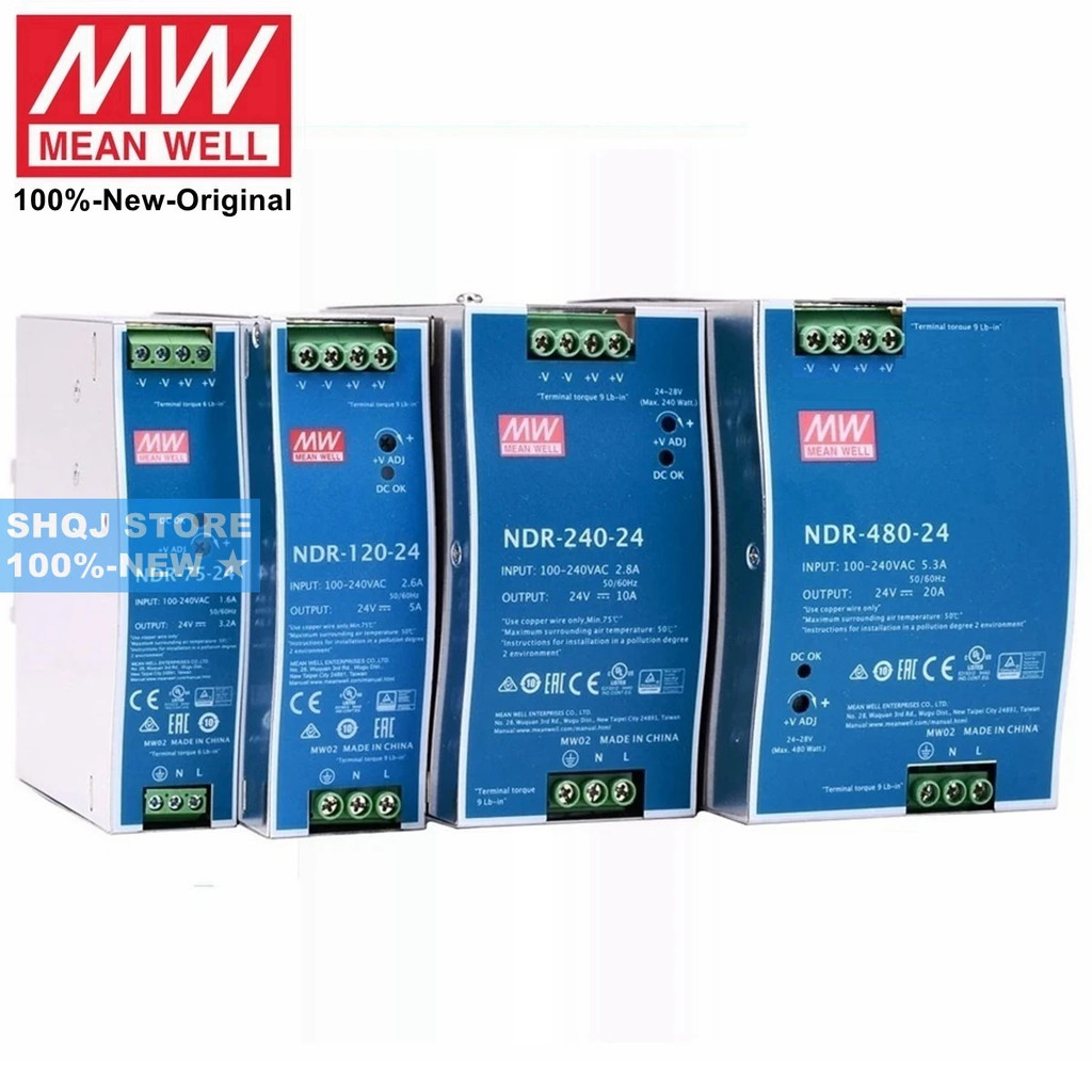 MEAN WELL 100%-NEW NDR-75 NDR-120 NDR-240 75W 120W 12V 24V 48V DIN RAIL Power Supply MPBL series ...