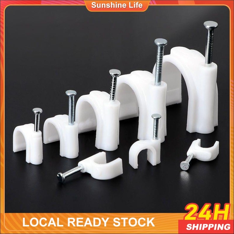 Cable Clamp Cable Clips 100pcs (PVC Clips) Cable Ethernet TV Telephone Wires Nail Clips | Shopee ...