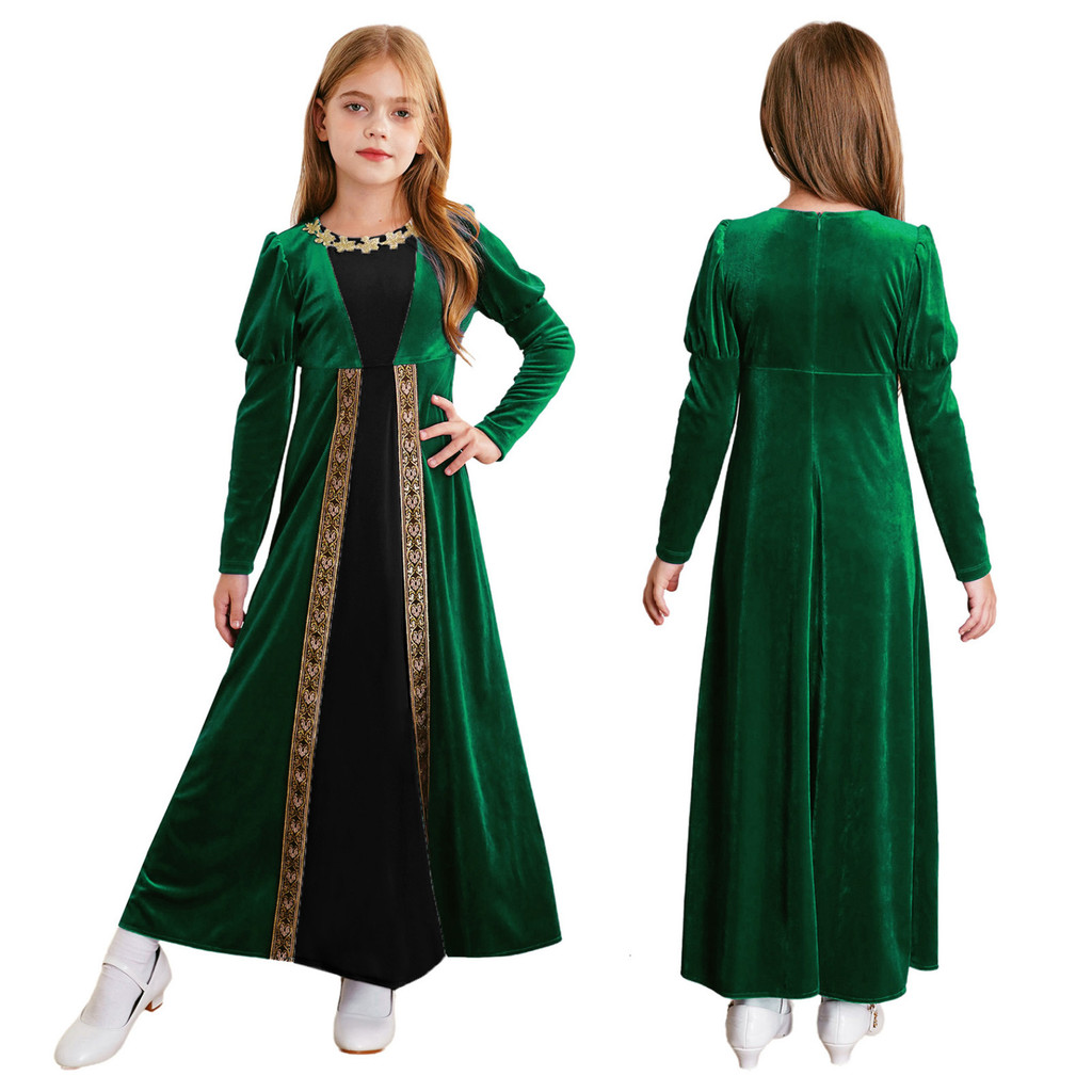 Lorilida Kids Girls Medieval Renaissance Velvet Dress Costume Long ...