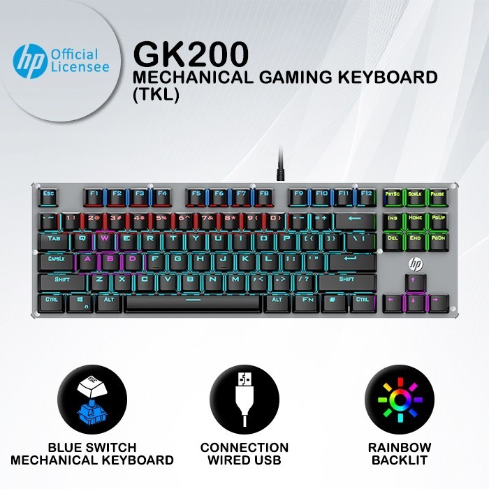 Hp GK200 Gaming Keyboard - RGB Blue Switch TKL Mechanical Keyboard ...