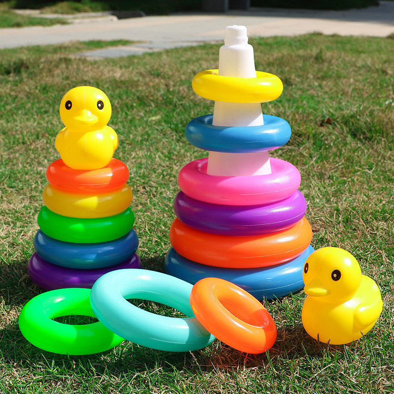 Rainbow Tower Stacking Circle Fun Duck Ring Puzzle Game Children's ...