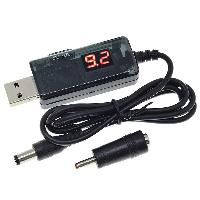 LED Display USB Boost Converter - DC 5V to 9V/12V Step-up Cable with 3.5x1.35mm Connector for ...
