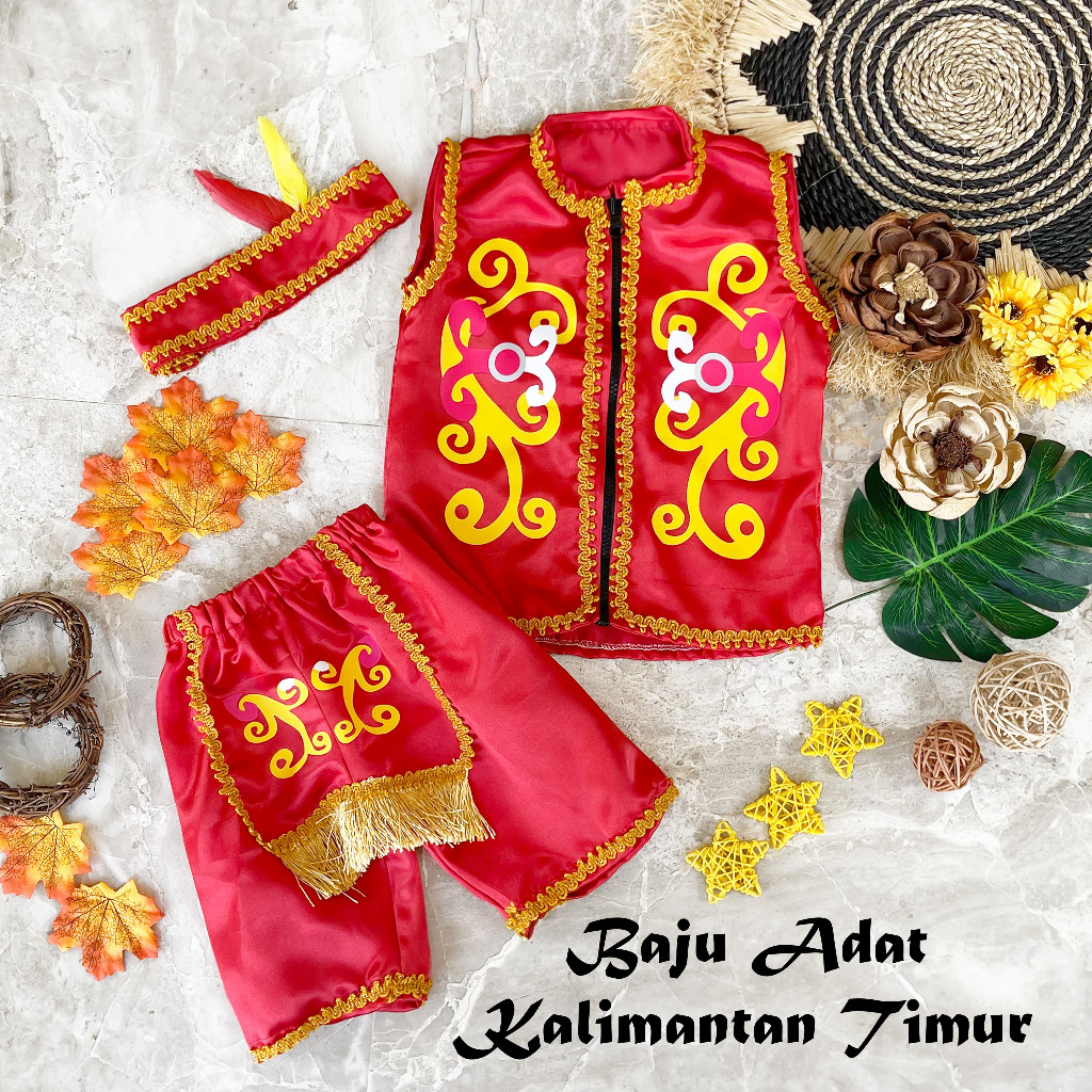 MERAH Dayak Costume, East Kalimantan Traditional Clothes for Children ...