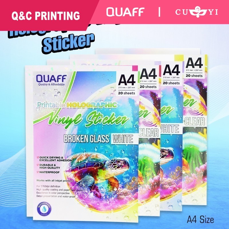 QUAFF Printable Hologram Vinyl Inkjet Sticker A4 Size Waterproof (20 ...