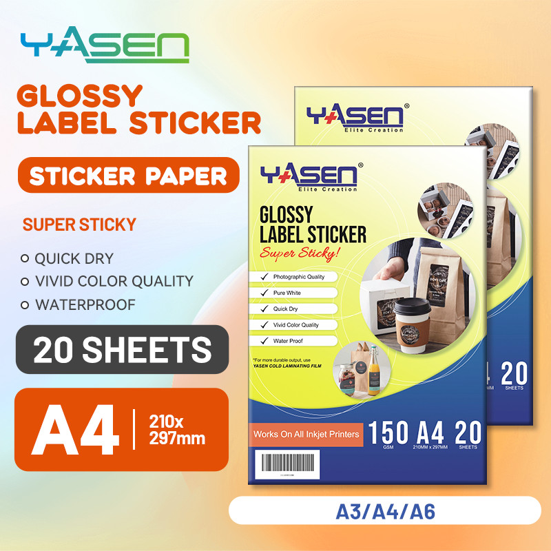 Yasen High Quality Inkjet Sticker Sticker Paper A4 Label Sticker Glossy ...