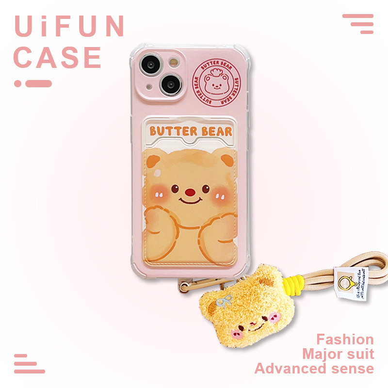 Cute Cartoon Butter Bear Plush Wristband Card Holder Phone Case ...