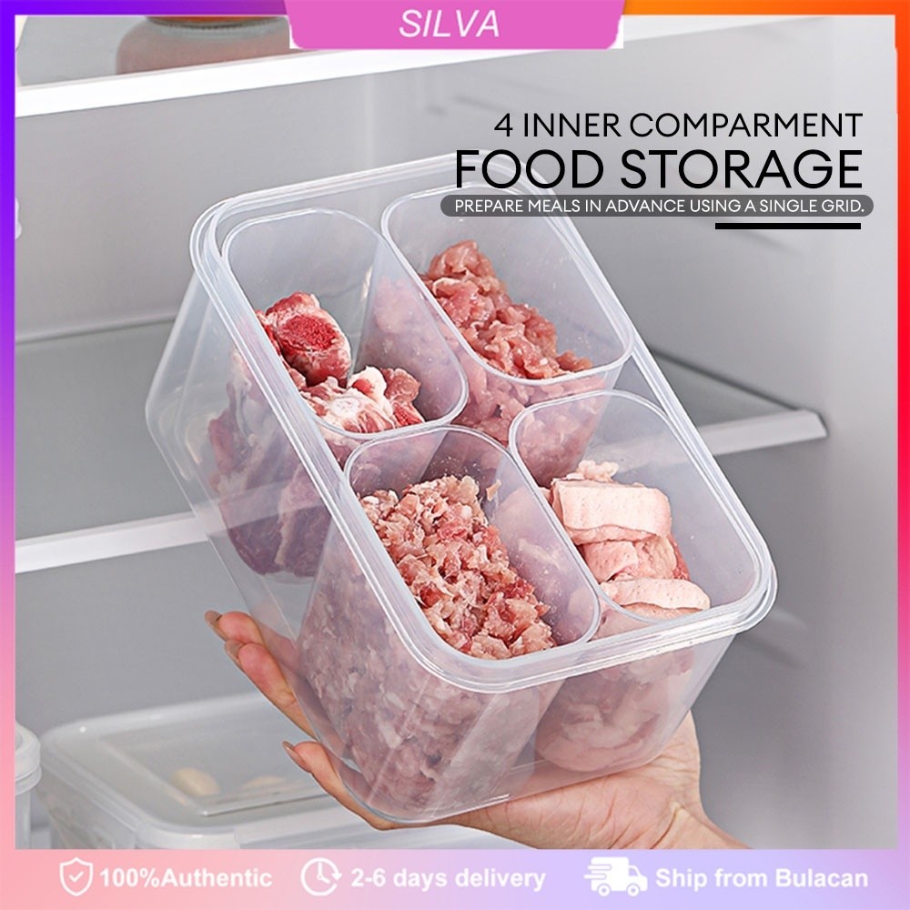 4 Compartment Fridge Movable Organizer Food Storage With Lid Container ...