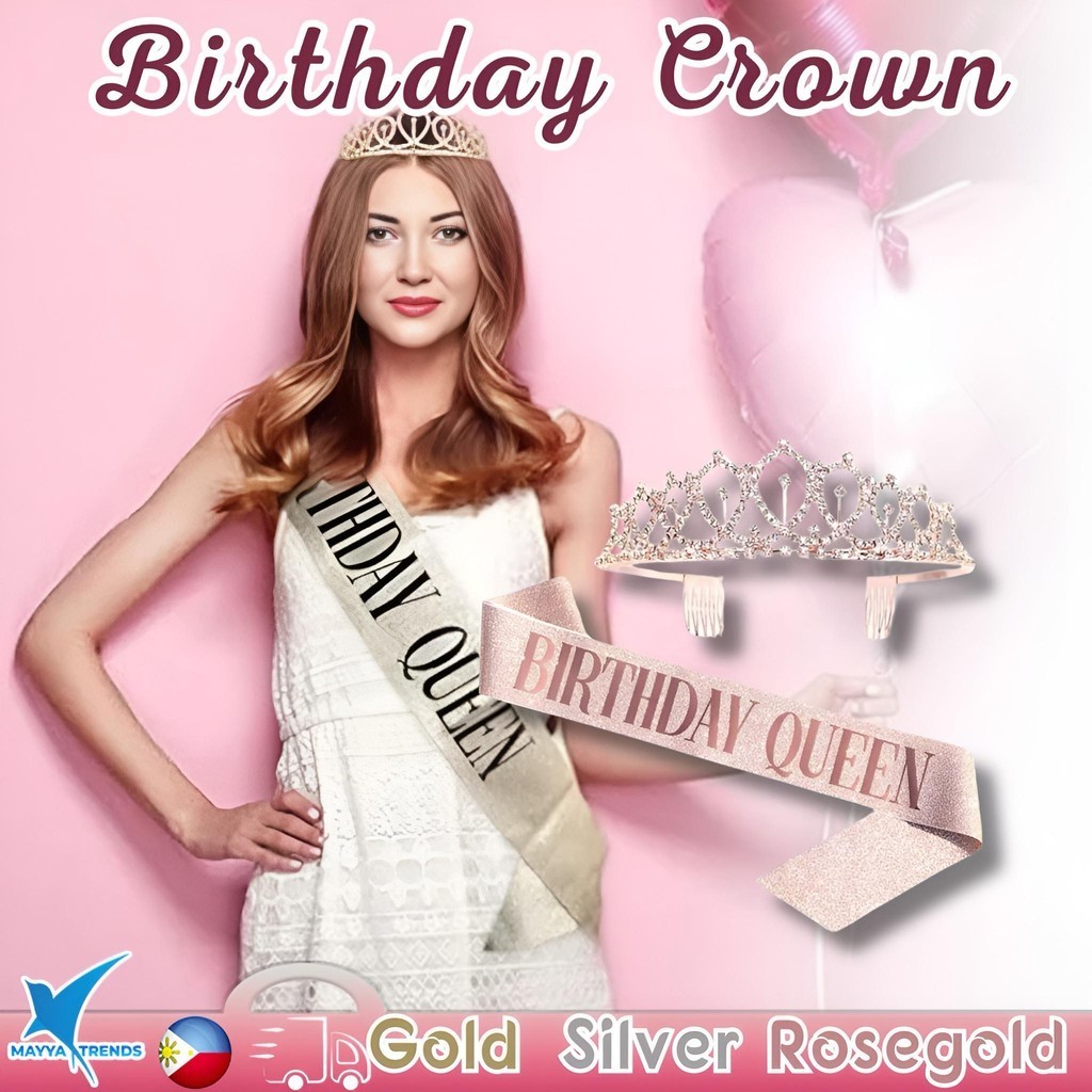 Birthday Sash Crown Set Ribbons Shoulder Girl Princess Queen With Tiara ...