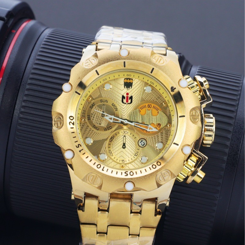 Nepic Large Dial Big Gold Watch INVICTA Series Steel Band Men's Watch ...