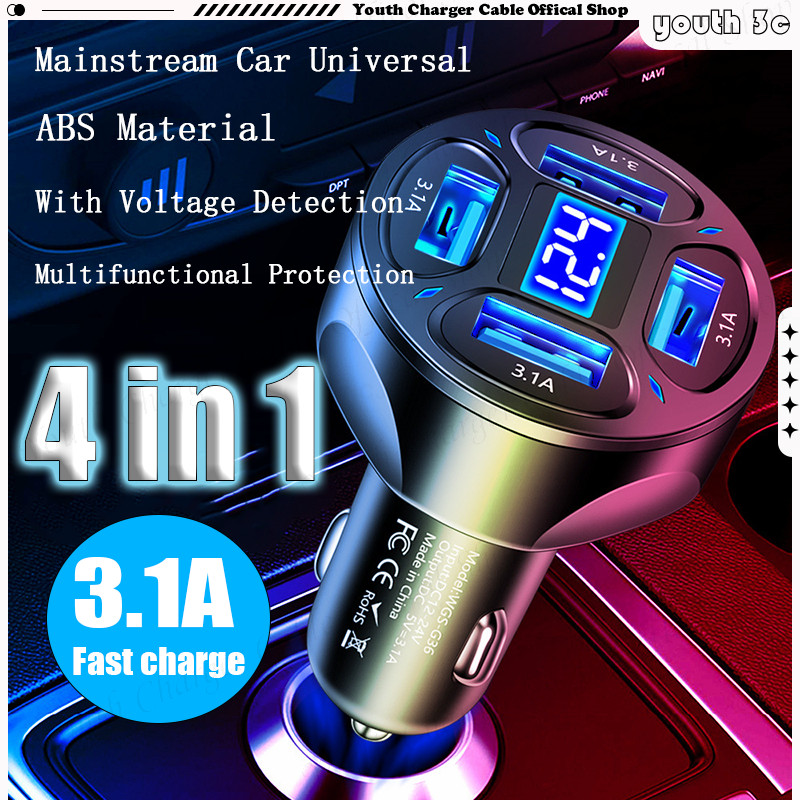 Fast charge 3.1A 4 In 1 Digital Display Charging Multiple ports Travel ...
