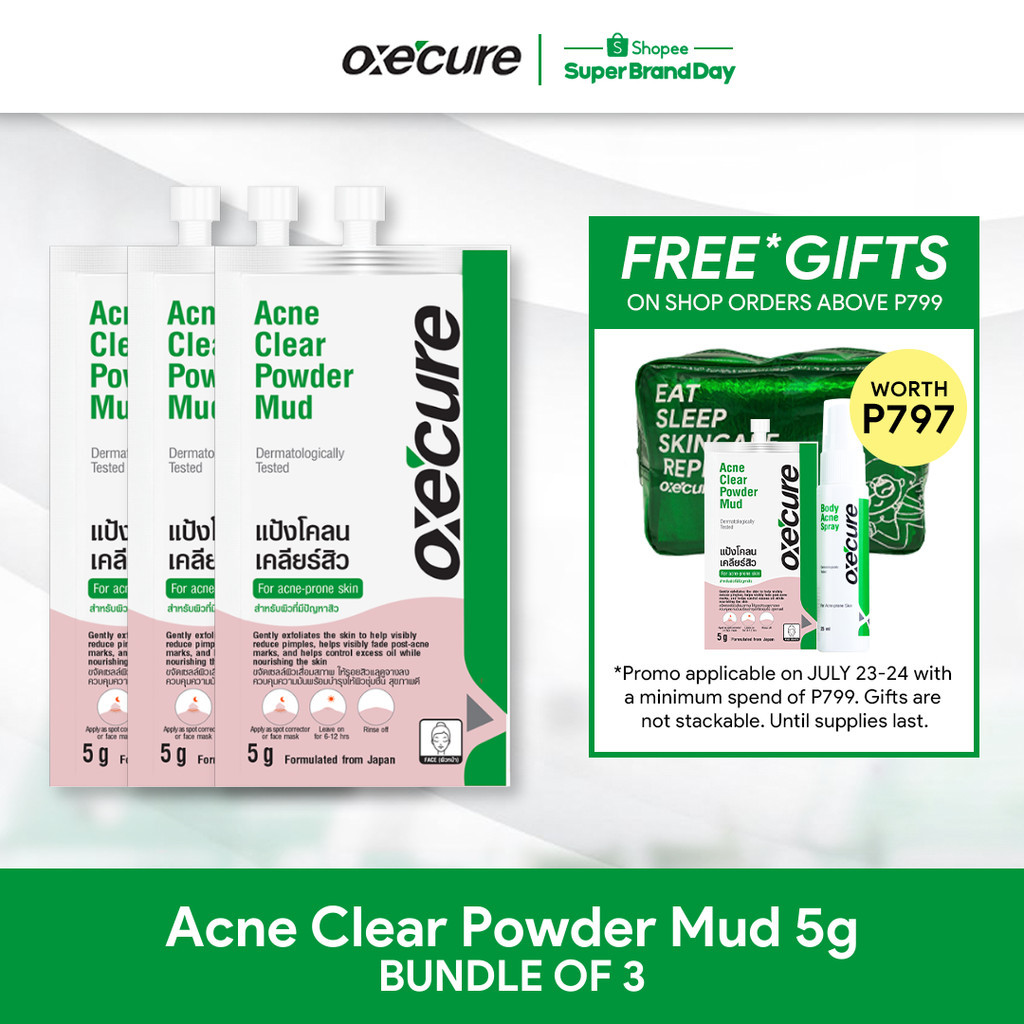 OXECURE 2% Salicylic Acid Acne Clear Powder Mud, Bundle of 3 | Shopee ...