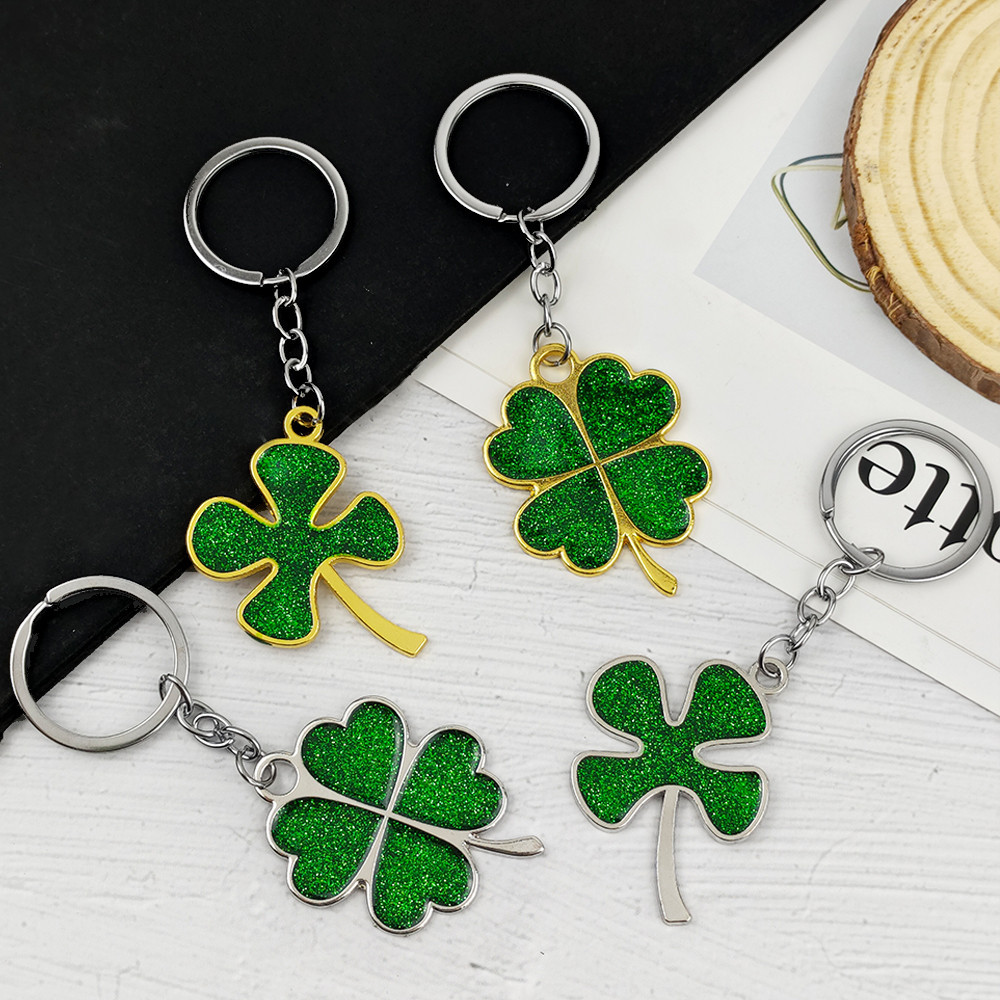 Sweet Four-Leaf Clover Metal Keychains Lucky Green Leaves Shape ...