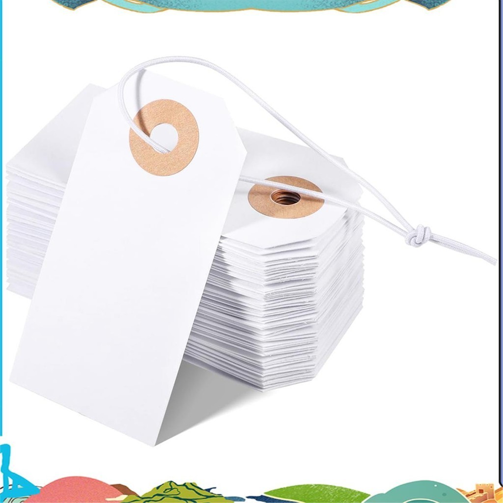 100 Pack Blank Tags with Elastic String Marking Hang Tags Attached ...
