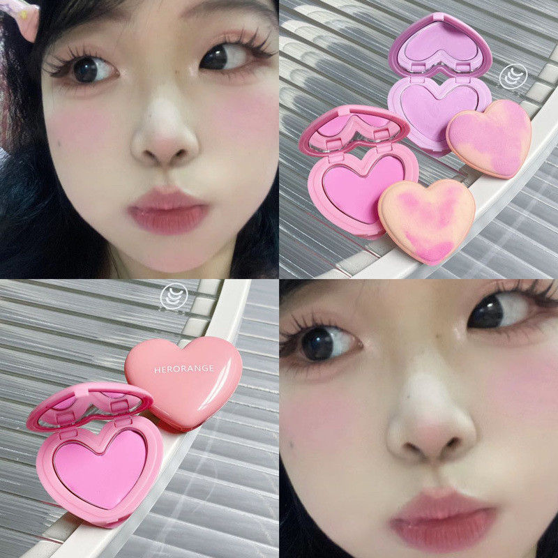 Herorange Love Heart Shape Blush Cream Monochrome Smooth Cheek Tint Mud ...