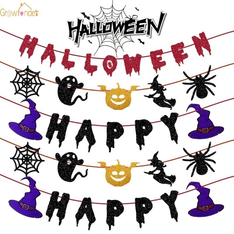 Happy Halloween Bloody Paper Banner Pumpkin Ghost Spider Web Hanging ...